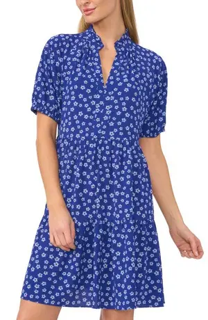 CECE DUPRAZ Brooke Ditsy Floral Minidress - Twilight Blue
