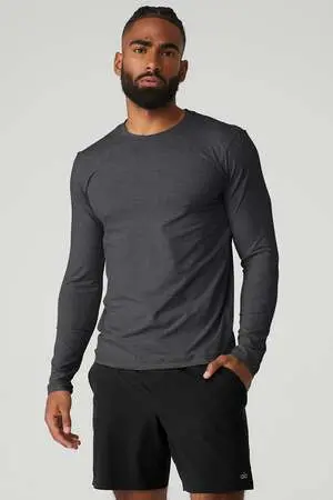 Alo Yoga Conquer Reform Crewneck Long Sleeve Top Dark Heather Grey