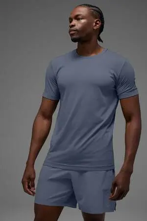 Alo Yoga Conquer Reform Crewneck Short Sleeve Top - Bluestone