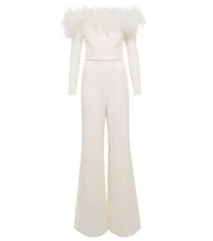 Safiyaa Feather-trimmed Jumpsuit - White