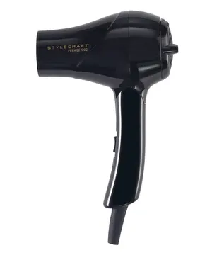 STYLECRAFT Peewee 1200 Folding Handle Dual Voltage Compact Travel Hair Dryer With Nozzle - Black