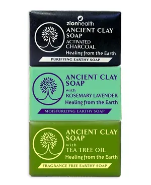 ZION HEALTH Charcoal + Rosemary Lavender + Tea Tree Clay Soap Bundle 6 Oz Each - No Color