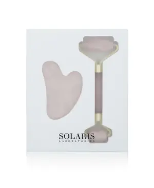 SOLARIS LABORATORIES NY Rose Quartz Dermal Roller And Gua Sha 2 Piece Set - Light Pink