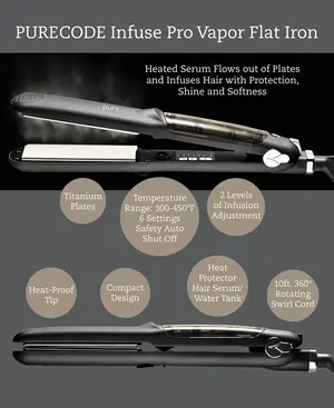 PURECODE Titanium Infuse Pro Vapor Iron And Heat Protector Serum With Argan Oil - Black