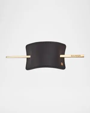 ROZ HAIR Leather Barrette - Black