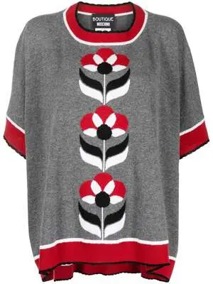 Moschino Floral Intarsia-knit Poncho - Grey