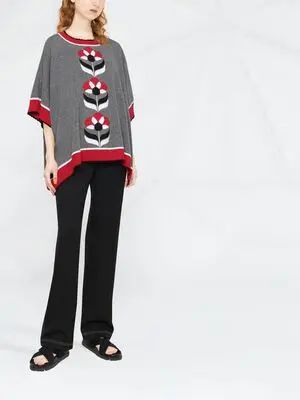 Moschino Intarsia-knit Floral Poncho Top