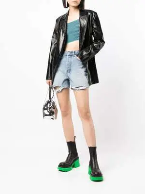 We11Done Light Wash Ripped Denim Shorts - Blue