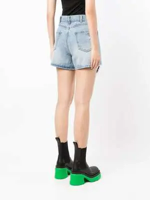 We11Done Light Wash Ripped Denim Shorts - Blue