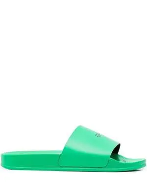 Off-White Logo Print Slides - Green