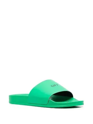 Off-White Logo Print Slides - Green