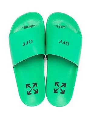 Off-White Logo Print Slides - Green