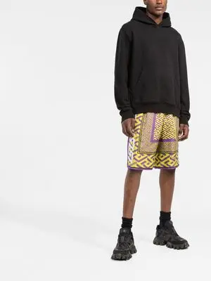 Versace La Greca-print Silk Shorts - Yellow