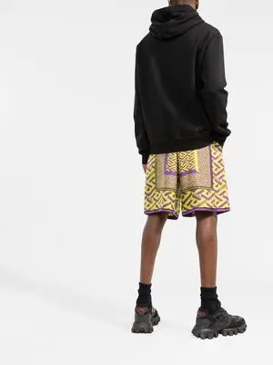 Versace La Greca-print Silk Shorts - Yellow
