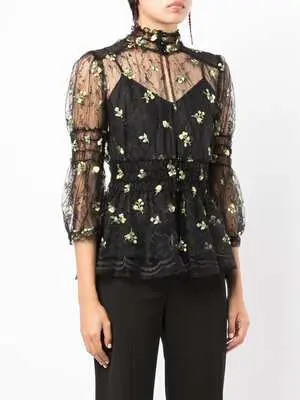 Anna Sui Floral-embroidered Lace Blouse