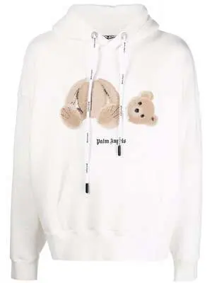 Palm Angels Bear-Print Hoodie Off White Brown
