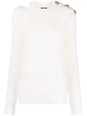 Balmain Buttoned Crew-neck Jumper - White