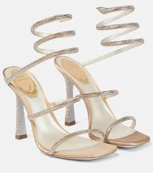 Rene Caovilla Cleo Embellished Satin Sandals - Beige