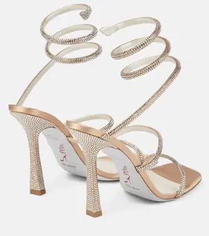 Rene Caovilla Cleo Embellished Satin Sandals - Beige
