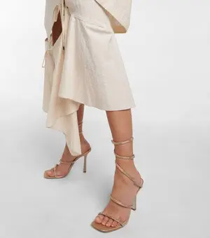 Rene Caovilla Cleo Embellished Satin Sandals - Beige