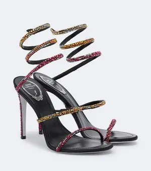 Rene Caovilla Cleo Embellished Satin Sandals - Black
