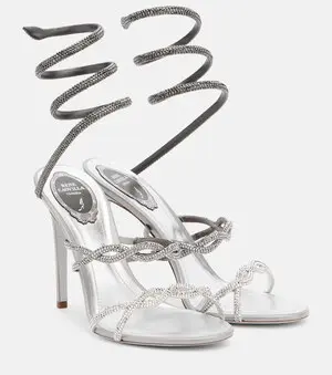 Rene Caovilla Cleo Embellished Satin Sandals - Silver