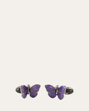 JAN LESLIE Enamel Butterfly Cufflinks - Purple