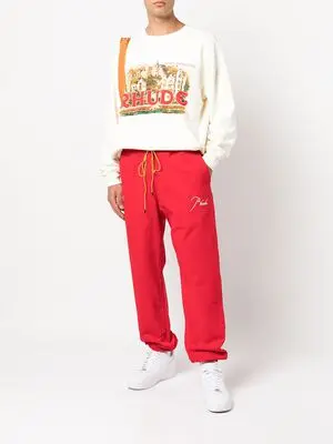 Rhude Embroidered-logo Tapered Joggers - Red