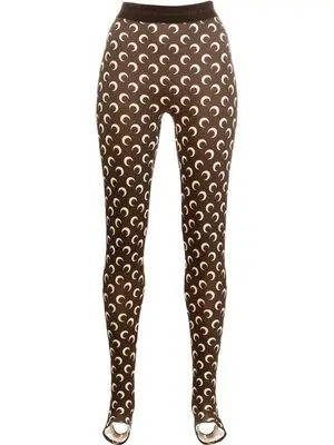 MARINE SERRE Fuseaux Crescent Moon-print Stirrup Leggings - Brown