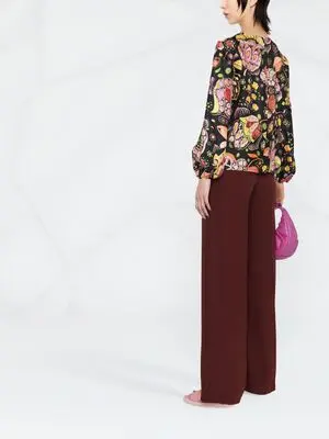 La DoubleJ Floral Print Silk Blouse - Black