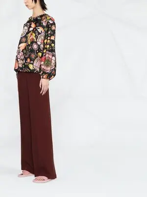 La DoubleJ Floral Print Silk Blouse - Black