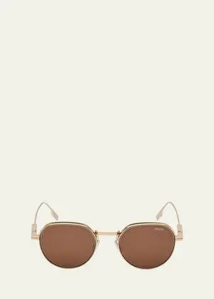 Zegna ZEGNA Metal Round Frame Sunglasses Shiny Light Bronz