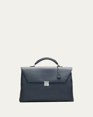VALEXTRA Avietta Pebble Leather Briefcase - Blu Bb