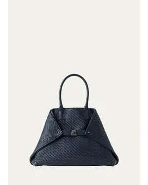 Akris Ai Small Plaid Braided Top-handle Bag - Denim