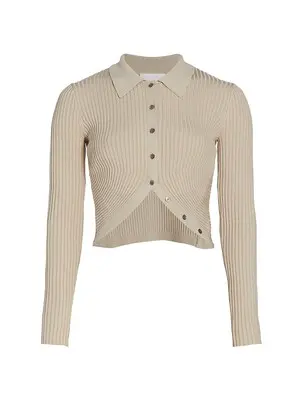 Simkhai Women's Sol Rib-Knit Button-Front Crop Top - Truffle  - Truffle