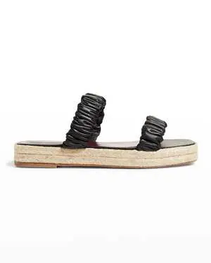 Staud Maya Ruched Leather Double-band Espadrilles - Black