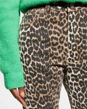 GANNI Betzy Cropped Bootcut Jeans - Leopard