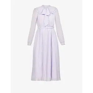 Self-Portrait Broderie Collar Chiffon Woven Midi Dress - Lilac