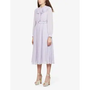 Self-Portrait Broderie Collar Chiffon Woven Midi Dress - Lilac