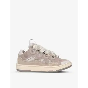 LANVIN Curb Lace-up Leather, Suede And Mesh Low-top Trainers Beige Comb