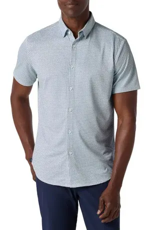 Mizzen+main Halyard Dot Short Sleeve Button-up Shirt - Blue Geo Twill Print