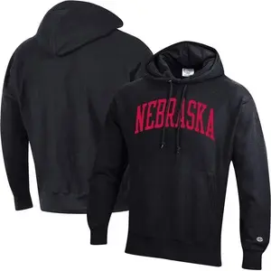 Champion Nebraska Huskers Team Arch Reverse Weave Pullover Hoodie - Black