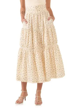 FREE THE ROSES Floral Tiered Maxi Skirt