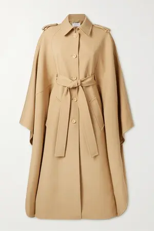 Chloé Belted Cape-effect Wool Trench Coat