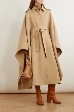 Chloé Belted Cape-effect Wool Trench Coat