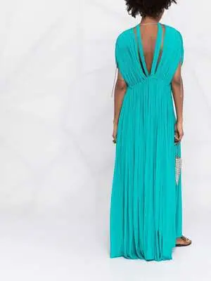 LANVIN Gathered Detail V-neck Maxi Dress - Blue