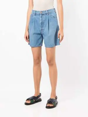 MOTHER The Fun Dip Pleated Denim Shorts