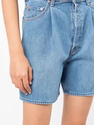 MOTHER The Fun Dip Pleated Denim Shorts