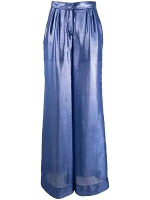 Alberta Ferretti Metallic-finish Wide-leg Trousers - Blue