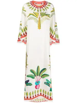 La DoubleJ Flying Palm Tree-print Kaftan